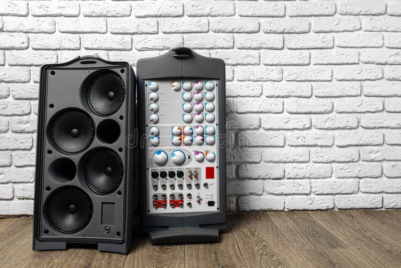 Stereo Audio System with Large Speakers and Amplifier Stock Photo ...