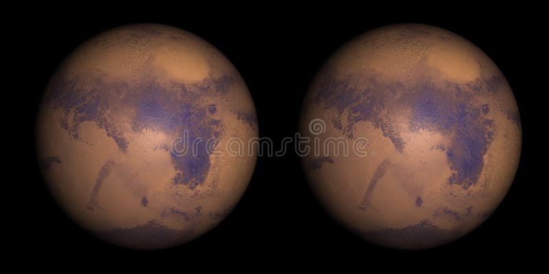 3D Solar System Series, Stereo Pair of Mars Isolated on Black. Stock ...