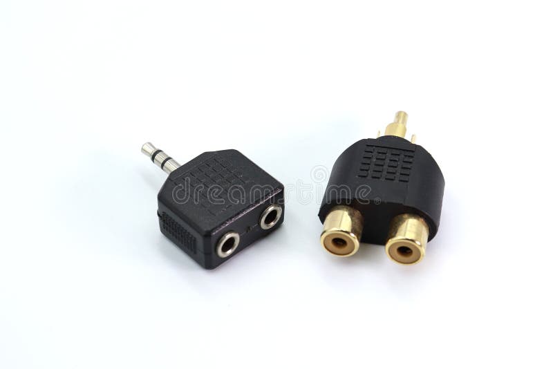 Stereo Plug To Dual RCA Jack Adapter Isolated on White Background Stock ...