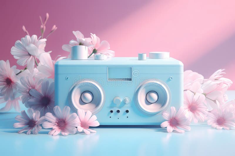 Stereo Surrounded Speaker with Flowers. Generate Ai Stock Photo - Image ...