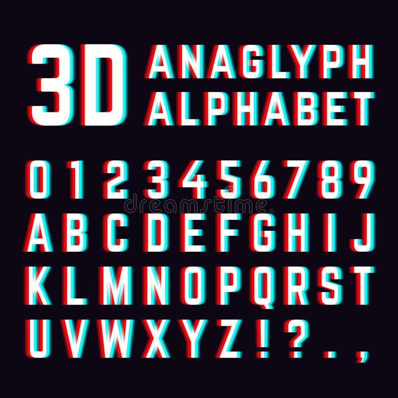 Stereoscopic Distortion, 3d Anaglyph Font Alphabet Letters Stock Vector ...