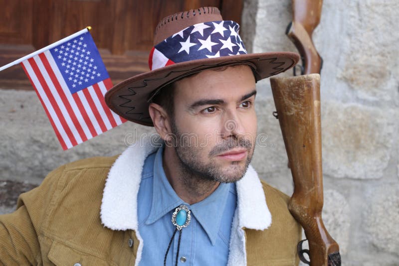 Stereotypical American Man Waving His Flag with Pride Stock Image ...