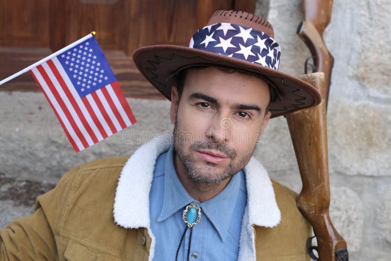Stereotypical American Man Waving His Flag with Pride Stock Image ...