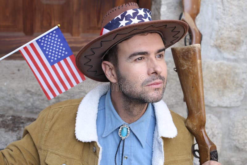 Stereotypical American Man Waving His Flag with Pride Stock Photo ...