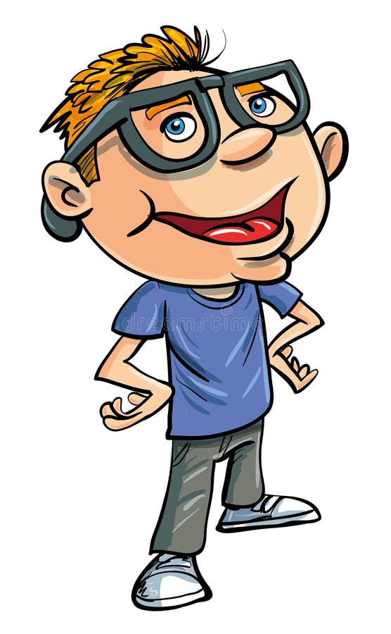 Cartoon Nerd with Glasses and a Smartphone Stock Vector - Illustration ...