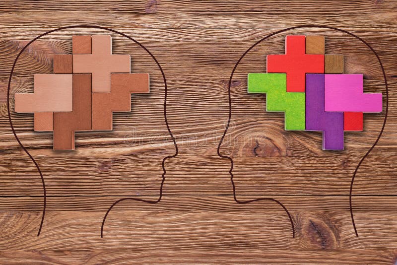 Heads of Two People with Colourful Shapes of Abstract Brain for Concept ...