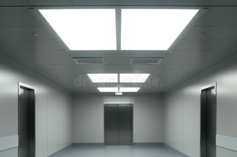 Sterile Environment: Square Ceiling Panels and Lights. Stock ...