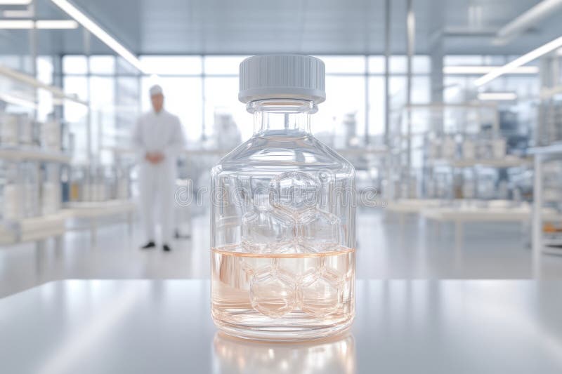 Sterile Glass Container with a Clear Liquid in a Laboratory Environment ...