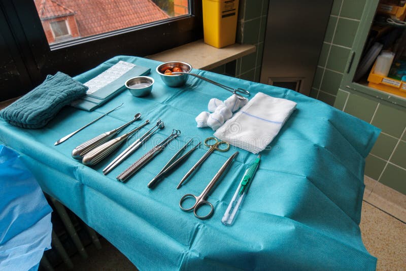 Sterile Instruments for Performing Small Operation are Placed on an ...