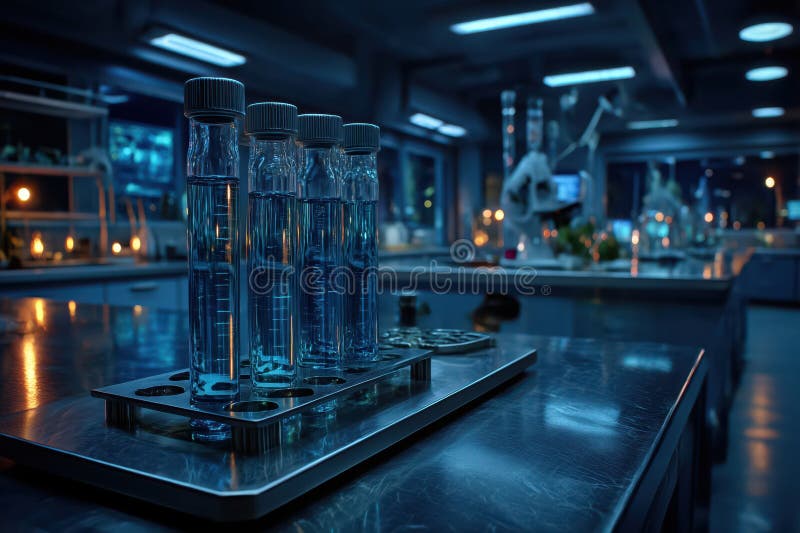 Sterile Laboratory Interior with Glowing Test Tubes and Soft Lighting ...