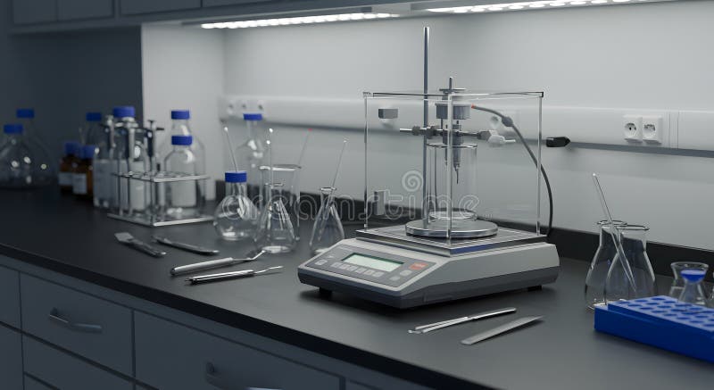 Modern Chemistry Laboratory Setup: Precision Analytical Balance and ...