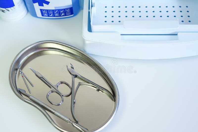 Sterile Manicure and Medical Instruments in a Metal Tray Stock Photo ...