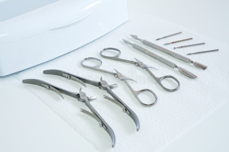 Sterile Manicure and Medical Tools on a White Surface Stock Photo ...