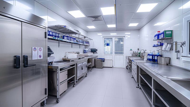 Sterile Medical Processing Area with Essential Tools and Containers for ...
