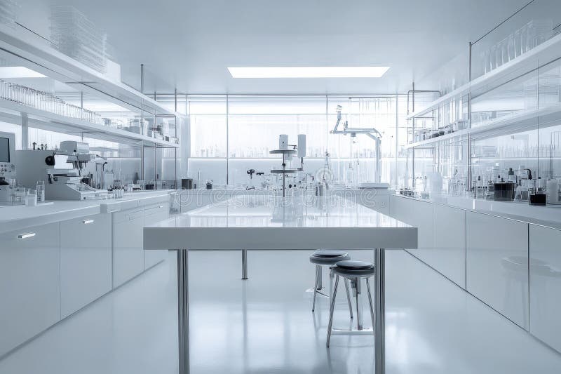 A Sterile, Modern Laboratory Interior with a Sleek, White Workbench ...
