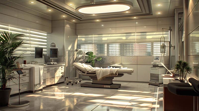Sterile Operating Room Featuring Advanced Equipment, Bright Lighting ...