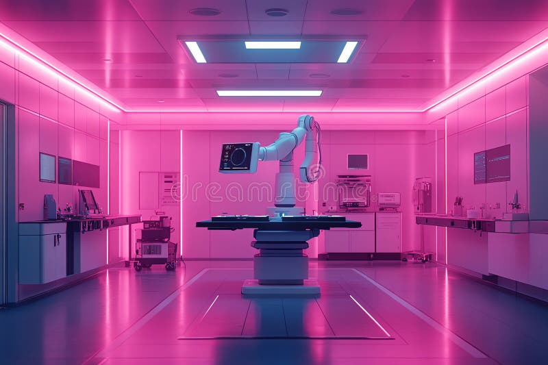A Sterile Operating Room with a Robotic Arm and Pink Lighting Stock ...