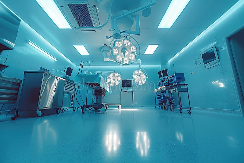 A Sterile Operating Room with a Surgical Table in the Center Stock ...