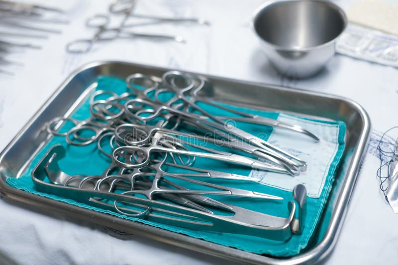 Sterile Surgical Instruments are on a Table during an Operation. Stock ...