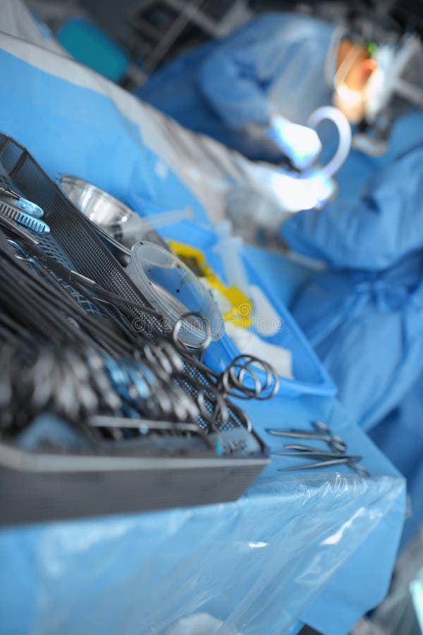 Sterile Surgical Tools on the Table in the Operating Room Stock Photo ...