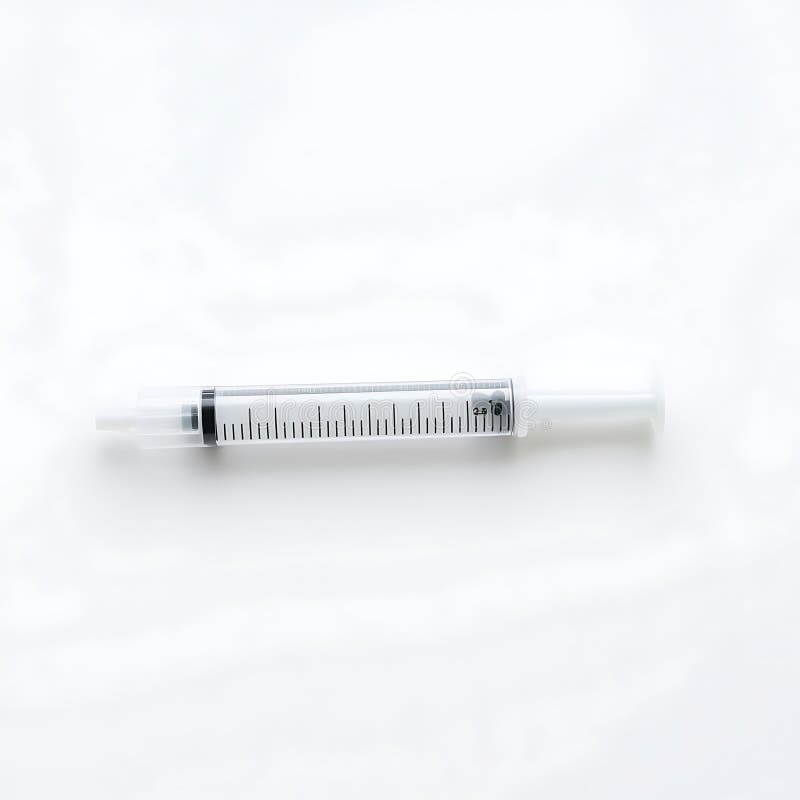 A Sterile Syringe with a Capped Needle Lying Flat on a Plain White ...