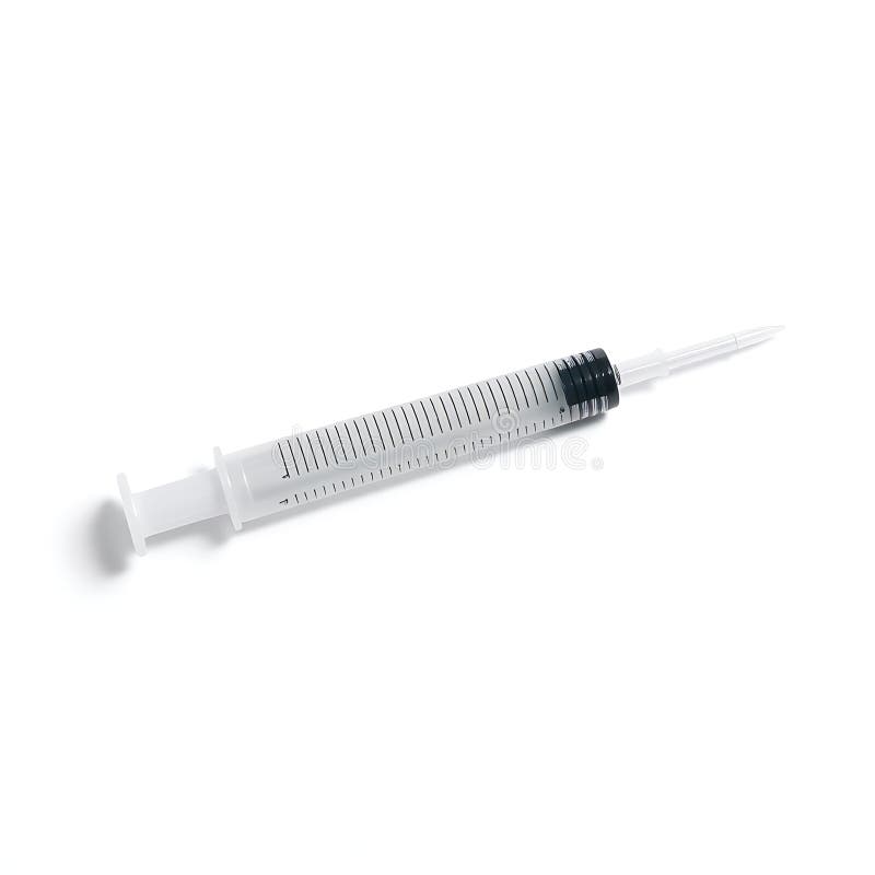 A Sterile Syringe with a Capped Needle Lying Flat on a White Surface ...