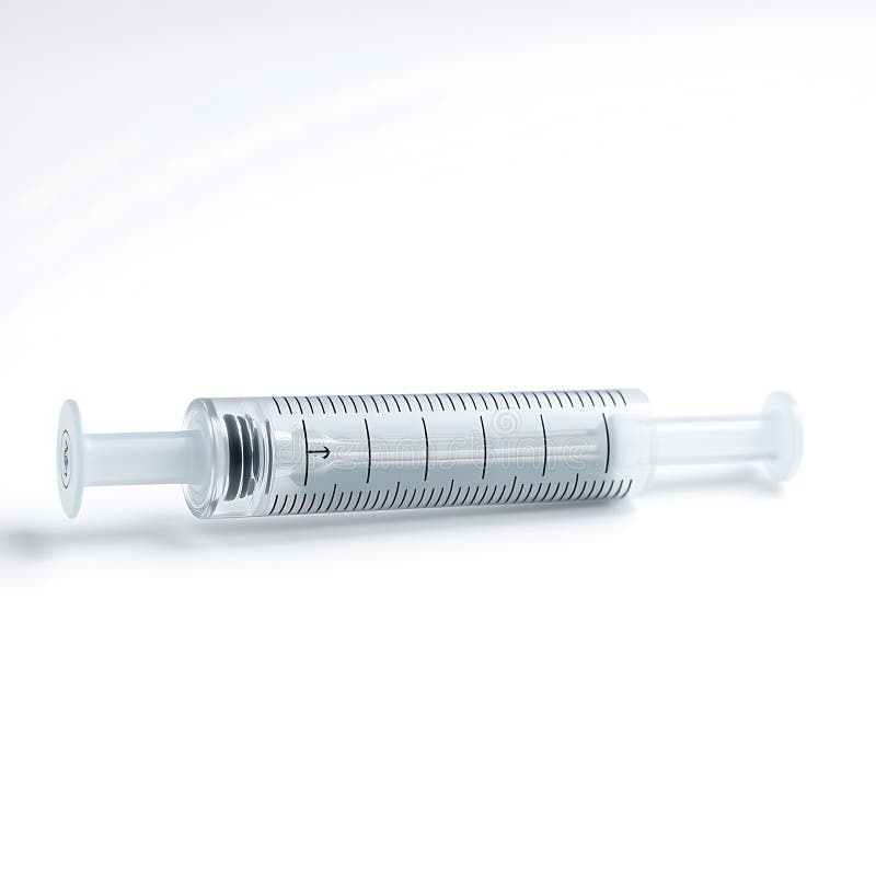 A Sterile Syringe with Clear Medication Inside Lying Flat on White ...
