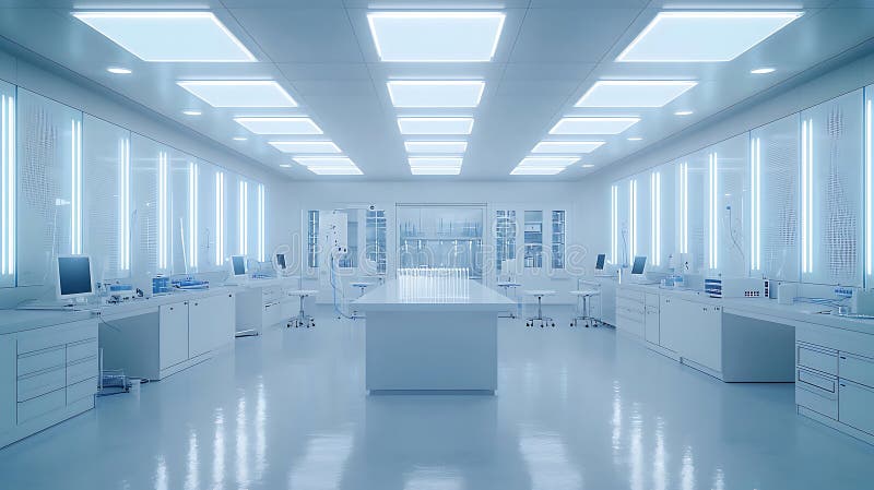 Sterile White Laboratory Illuminated with Bright LED Lights, Featuring ...