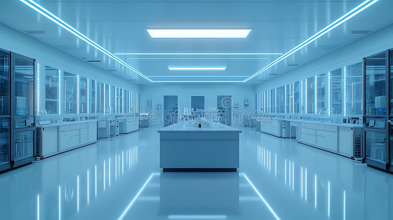 Sterile White Laboratory Illuminated with LED Lights, Featuring Modern ...