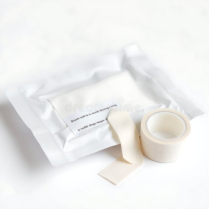 A Sterile Wound Dressing Pack with Gauze and Medical Tape on a White ...