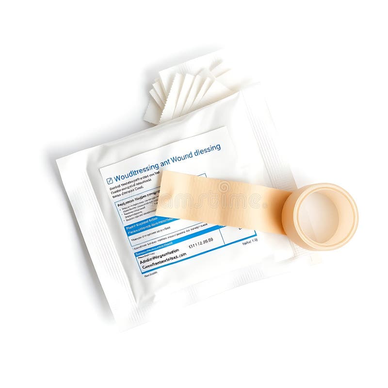 A Sterile Wound Dressing Pack with Gauze and Medical Tape on a White ...