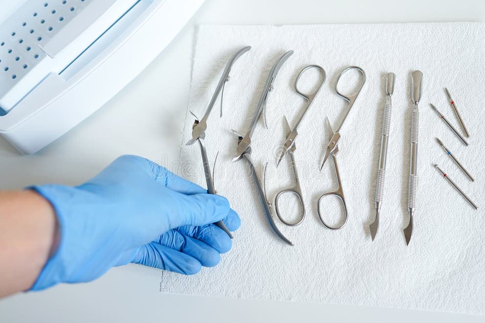 Sterilization of Manicure Tools with Gloves Stock Image - Image of ...