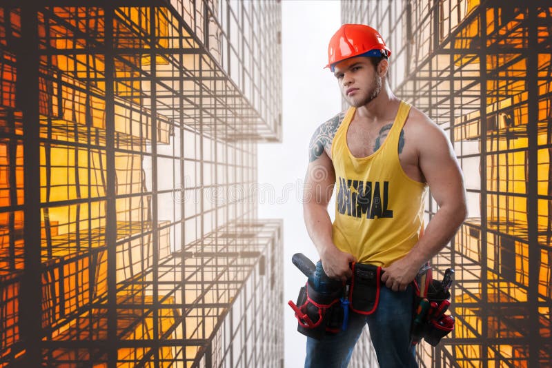 Sterk Bouw Bouwvakker Tegen De Achtergrond Van De Mutallic Structuren Stock Afbeelding - Image ...