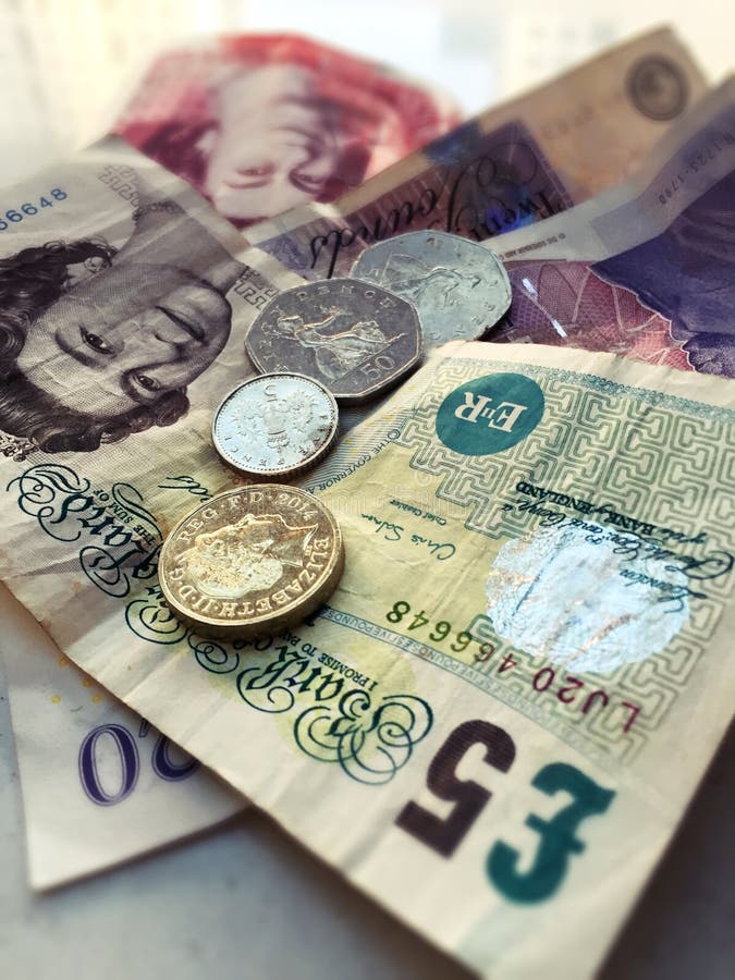 Currency Banknotes Spread Across Frame British Pound Sterling in ...