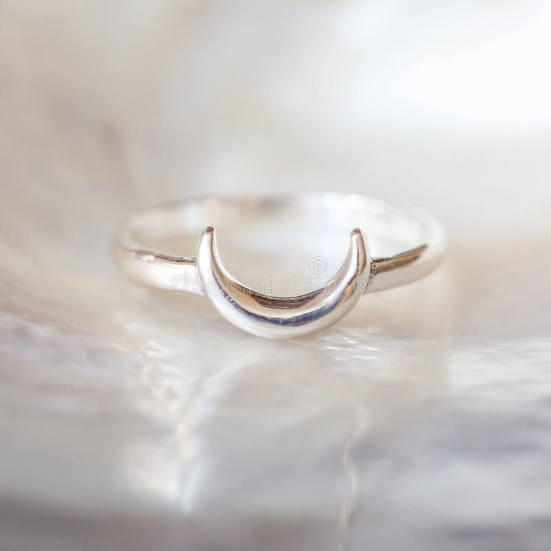 Sterling Silver Elegant Ring in the Shape of the Moon Stock Image ...