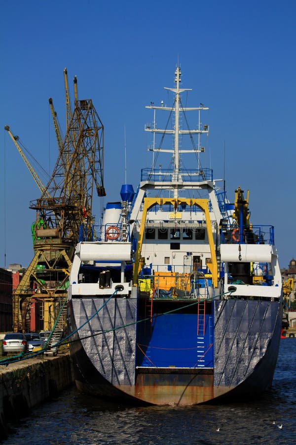 Stern of anchored ship stock photo. Image of building - 32873950