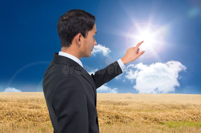 Stern Asian Businessman Pointing Stock Photo - Image of cloud ...