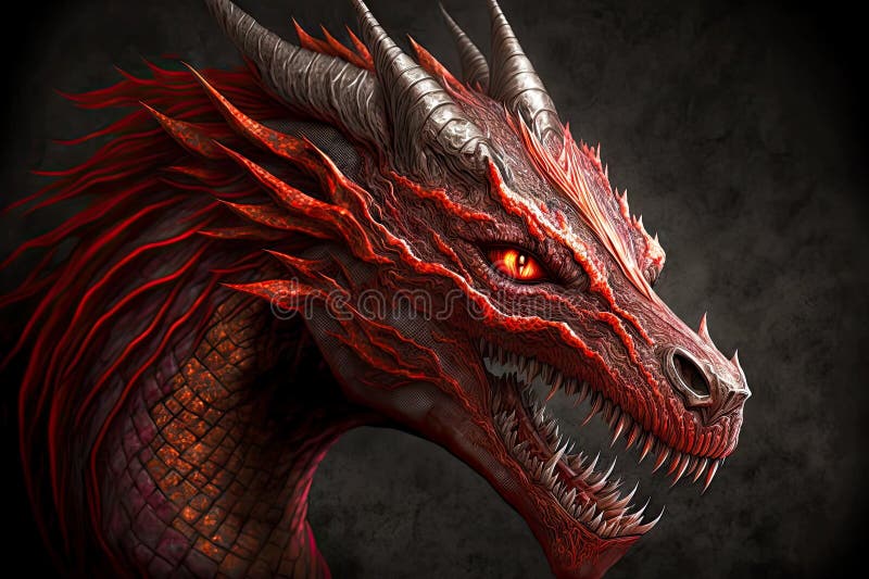 Stern Bloodthirsty Head Red Dragons with Evil Dangerous Look Stock ...