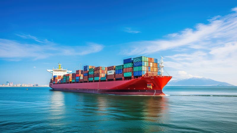 Stern of Large Cargo Ship Import Export Container Box on the Ocean Sea ...