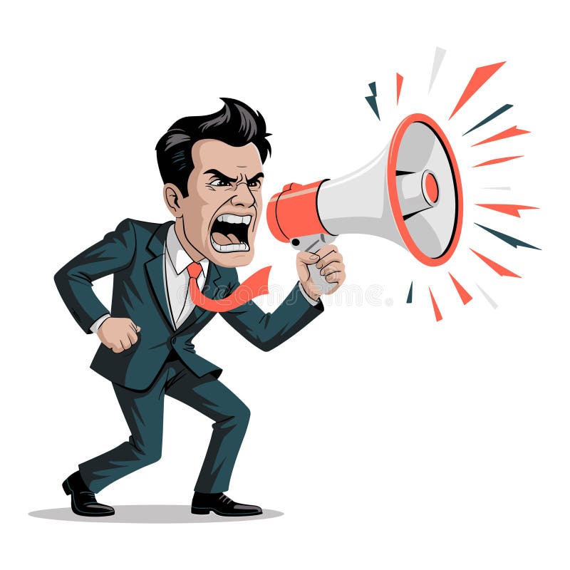 Stern Man Shouting into Coral Megaphone Vector Cartoon Illustration ...