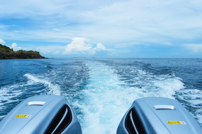 Stern Wave Back of Large Speed Boat with Two Engines Stock Image ...