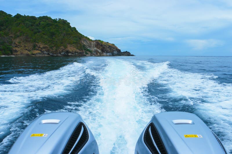 Stern Wave Back of Large Speed Boat with Two Engines Stock Photo ...