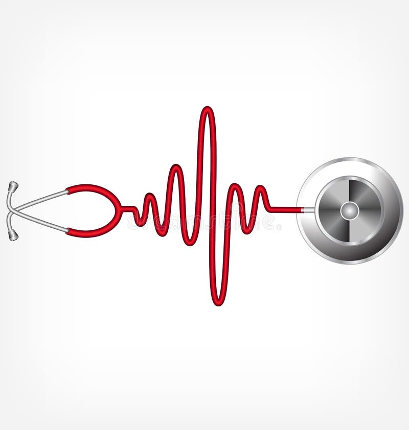 Stethoscope in the Shape of a Heart Beat on a Ekg Isolated on a White ...