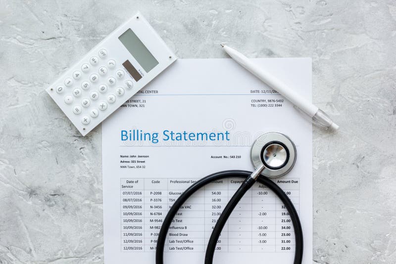 Stethoscope, Billing Statement for Doctor`s Work Stone Background Top ...