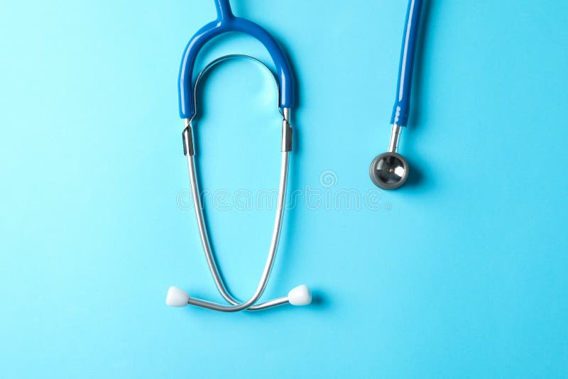 Stethoscope on Blue Background, Top View Stock Photo - Image of medical ...
