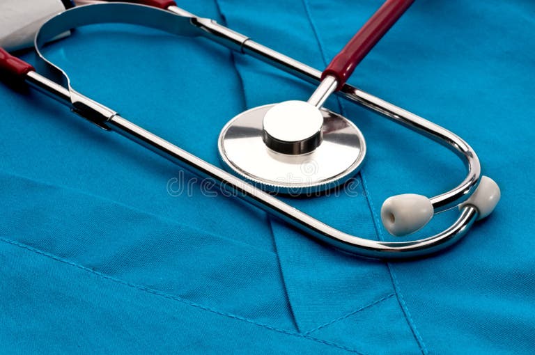 A Stethoscope on Blue Doctor S Scrubs Stock Photo - Image of color ...
