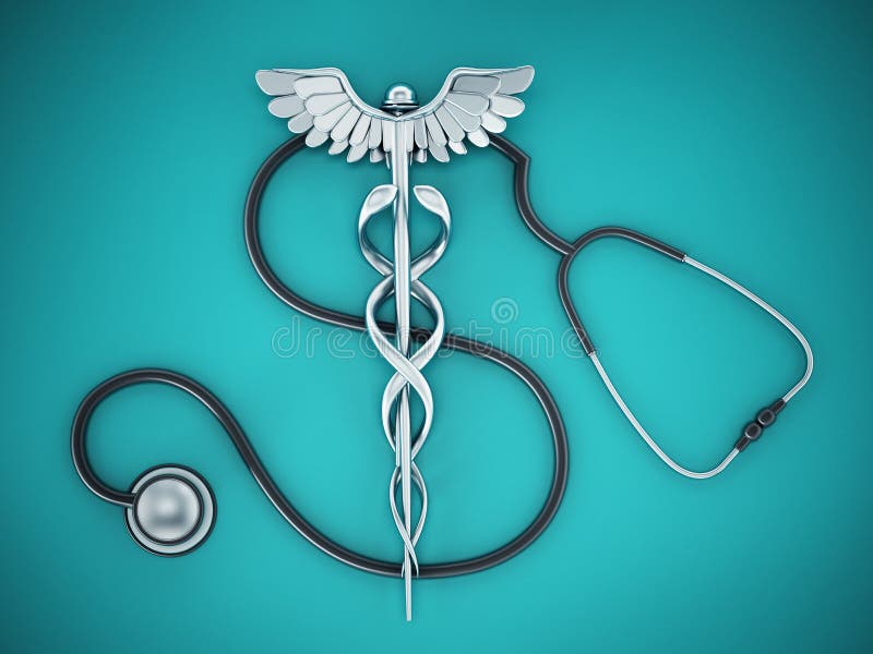 Stethoscope and Caduceus Icon Forming Dollar Shape. 3D Illustration ...