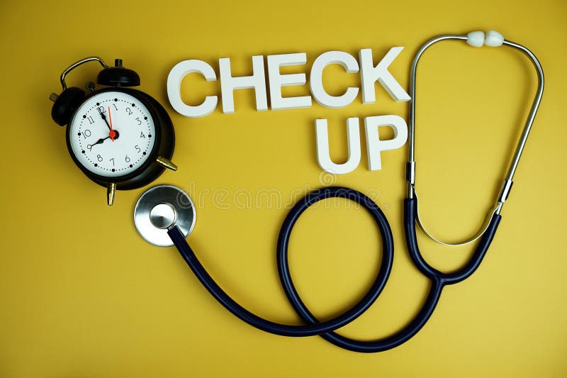 Stethoscope and Check Up Alphabet Letters Top View on Yellow Background ...