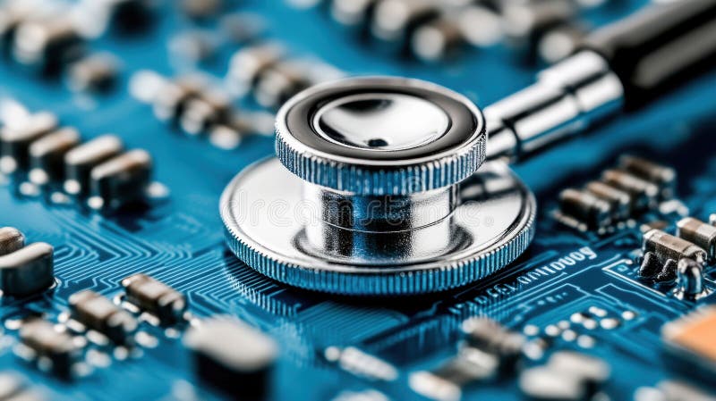 Stethoscope on Circuit Board Representing Tech Diagnostics Stock ...