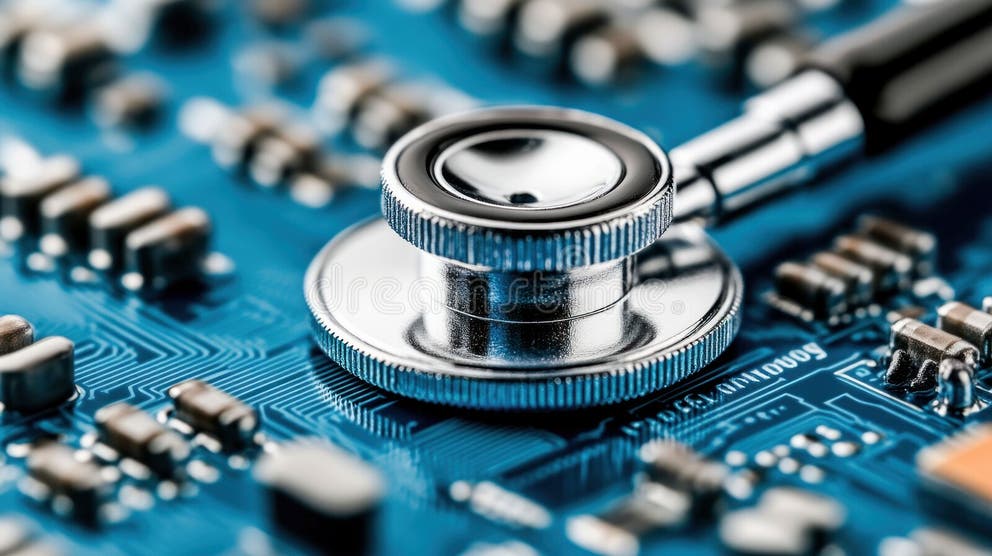 Stethoscope on Circuit Board Representing Tech Diagnostics Stock ...